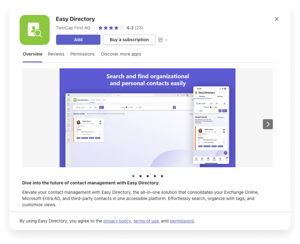 Easy Directory - your contact solution for Microsoft Teams