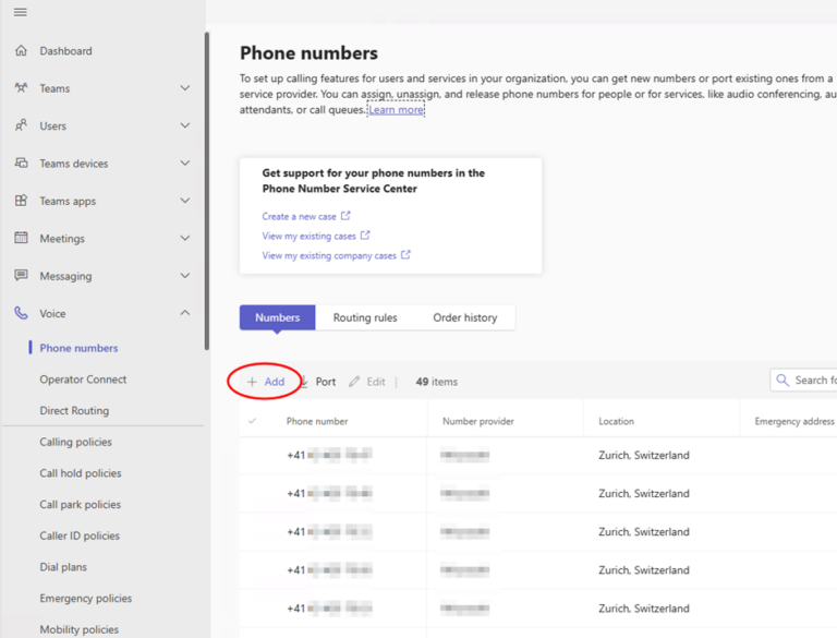 Management of Teams numbers