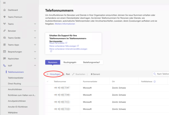 Telefon-Nummern verwalten in Teams